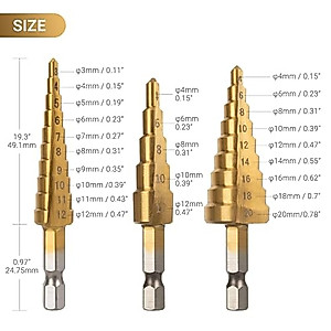 QEZEZA Step Drill Bits 4Pcs Set, High-Speed Steel Step Drill Bit Set with Automatic Spring Loaded Center Punch Power Tools