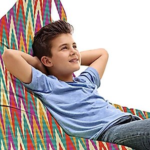 Ambesonne Ikat Lounger Chair Bag, Funky Colored Geometric Zigzag Stripes in Contrasting Tones Retro Fashion Repetition, High Capacity Storage with Handle Container, Lounger Size, Multicolor