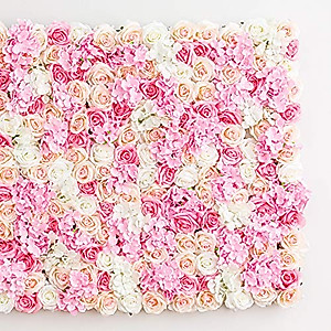 Flower Wall Decor 3D Flower Wall Panel Silk Flowers for Wedding Backdrop, Bridal Shower, Event, Baby Girls Room, Nursery, Home Decor, Pink Wall Decor (Rose and Hydrangea Premium Silk Flowers)