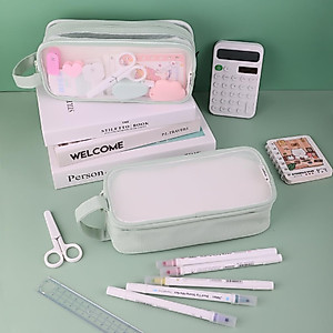 iSuperb Clear Pencil Case Handheld Pen Bag Transparent Makeup Bag Multifunction Pencil Pouch for Business Travel Office Adult (Green)