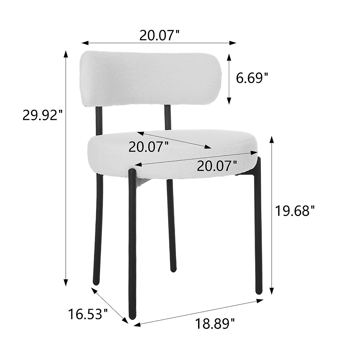 Hooseng White Dining Chairs Set of 2, Modern Kitchen Dining Room Chairs, Round Upholstered Boucle Chairs with Curved Backrest and Black Metal Legs for Kitchen, Dining Room, Living Room