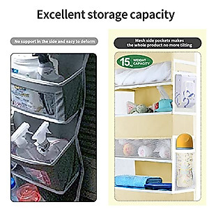 Pomeney Over Door Organizer with Dustproof Cover, Behind Door Storage 4 Large Pockets and 6 Side Pockets, Front Door Organizer for Diapers Organizer, Nonwoven Material Breathable，Beige