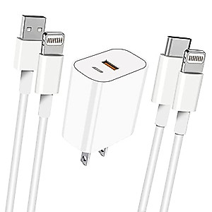 [Apple MFi Certified] iPhone Fast Charger,20W Dual Port PD3.0 USB-C + USB-A Power Delivery Wall Charger Block Plug for iPhone 13/13 Pro Max/12/11/XS/XR/X/8,iPad(2 Pack 10FT Lightning Cables lnclude)