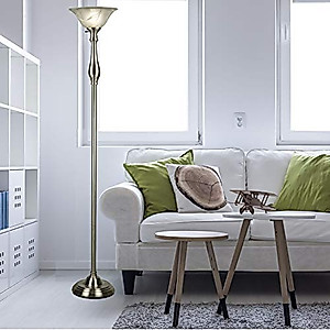 LIGHTACCENTS Royal Floor Lamp with Brushed Nickel Finish and White Alabaster Glass Shade Model 16176-25 - Stand Up Lamp for Living Room - Transitional Standing Torchiere 72" Tall (Brushed Nickel)