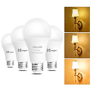 Noger 3-Way Led Light Bulbs A21 (4 Pack), 50 100 150W Equivalent, 2700K Soft White, 3 Way E26 Light Bulbs for Reading, 500-1600-2200LM