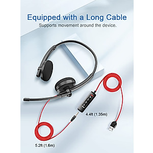 HROEENOI USB Headset with Noise-Cancelling Mic - Wired Headphones for PC, Laptop - Ideal for Zoom, Skype, Call Center, Home Office, 5-Year Warranty