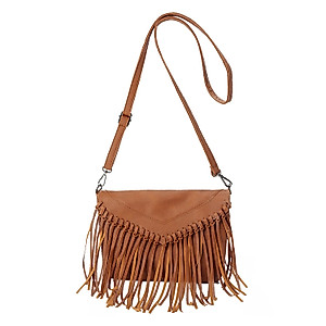 LUI SUI Women PU Leather Hobo Fringe Tassel Cross Body Bag Vintage Shoulder Handbag for Girls