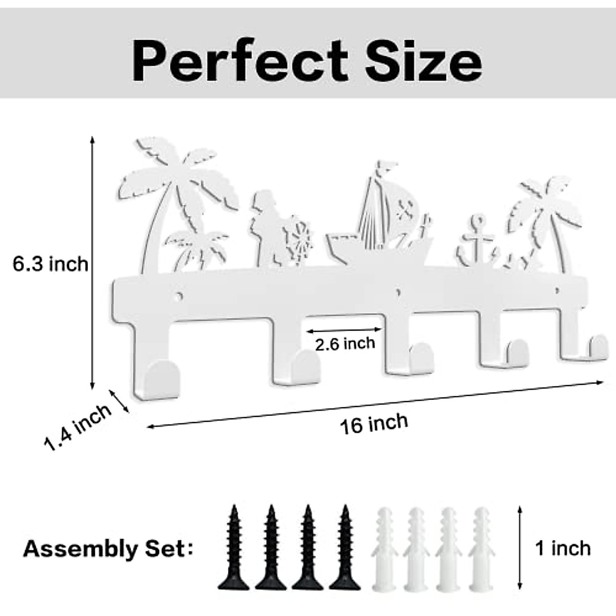 YuanOcean Adventurer Pool Beach Towel Rack for Bathroom Kitchen Robes Coat Hanger Indoor Outdoor Wall Mounted Towel Holder Rustproof and Waterproof Metal - 5 Hooks 16 Inch (White)