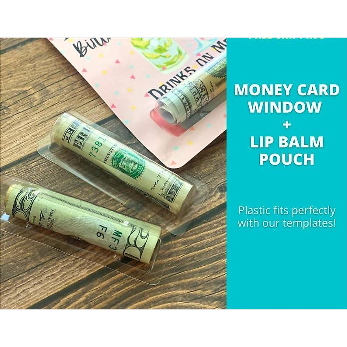 50PCS Money Card Holder Thankgiving Gifts Card Clear Plastic Dome Lip Balm Pouch with Adhesive Tape, DIY Christmas Money Card Chapstick Holder Money Holder Custom Gift Card Holder (50)
