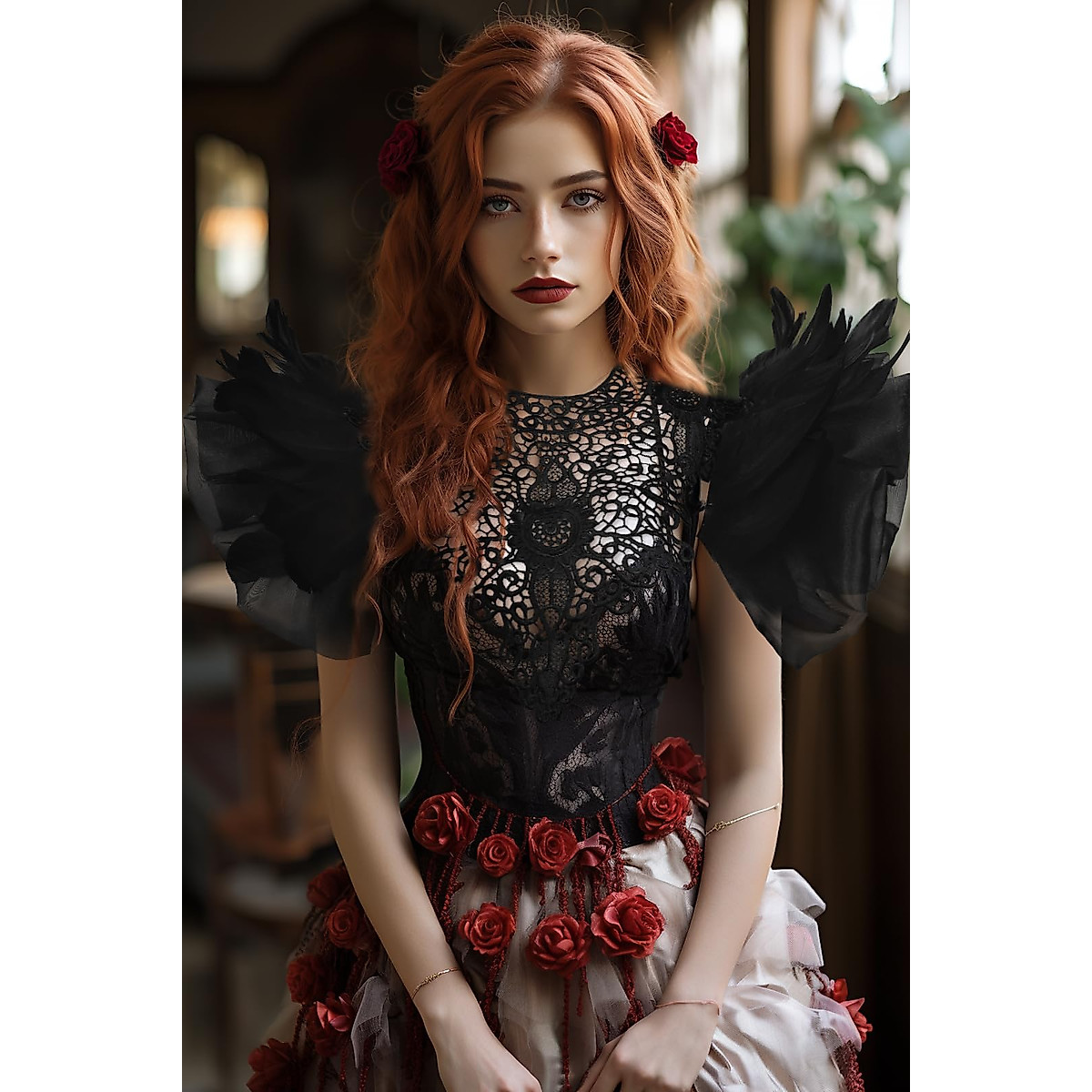 HOMELEX Shoulder Pad with Feathers Wings Halloween Feather Harness Carnival Costumes for Women Masquerade Raven Costume