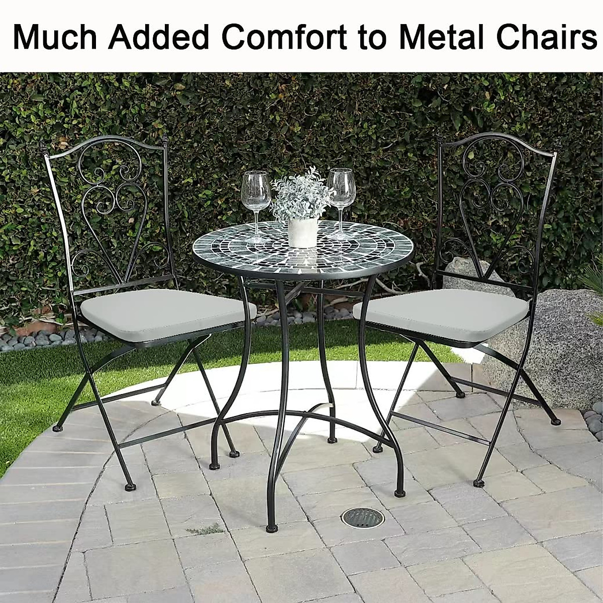 BUYUE 14" Metal Chair Cushions with Magnetic Set of 4, Luxury PU Leather Waterproof Anti-Slip Seat Pads for Kitchen Cafe Dining Bistro Stackable Chairs (U-Shape, Light Gray, 4)