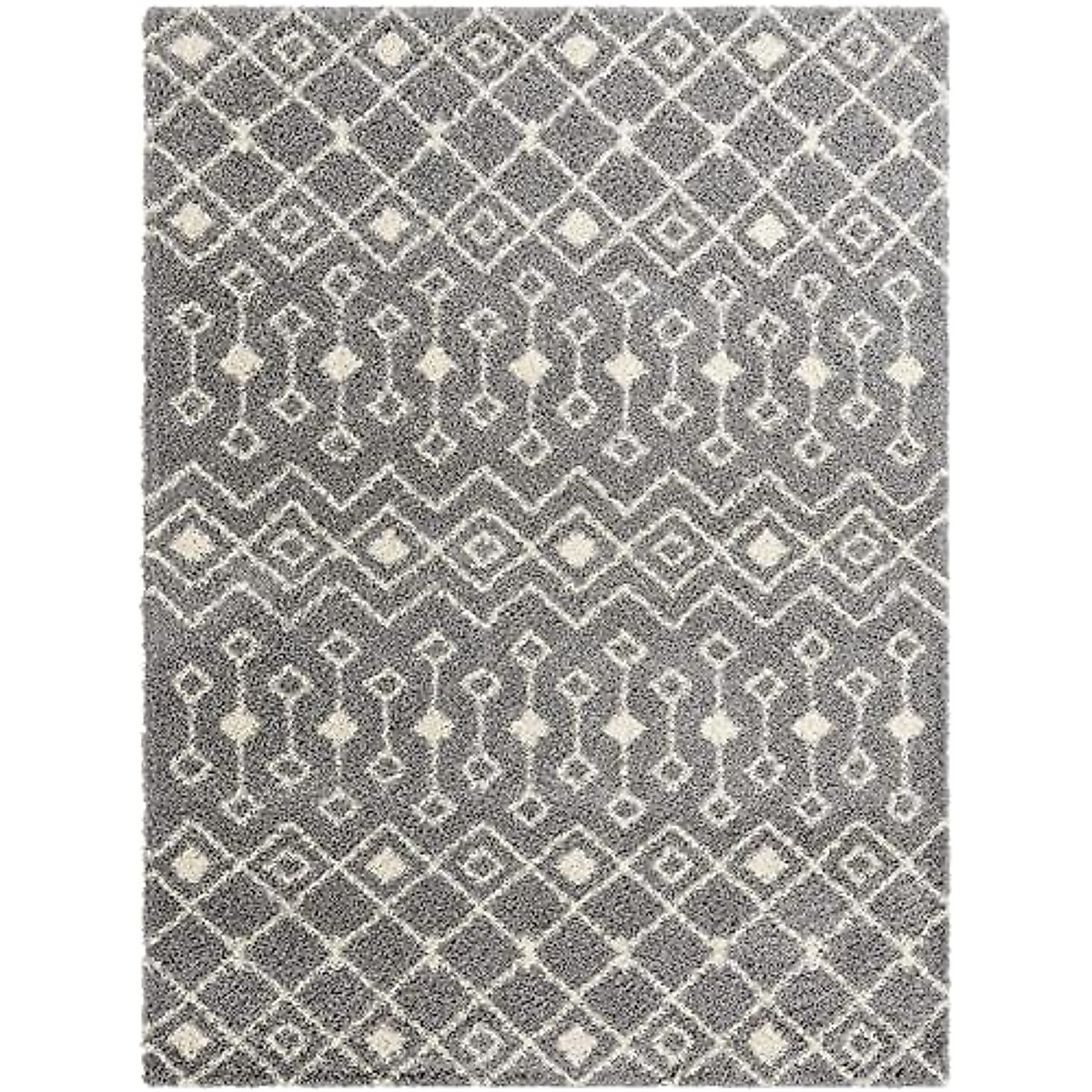 Unique Loom Moroccan Trellis Shag Collection Area Rug - Meknes (10' x 13' Rectangle, Gray/Ivory)