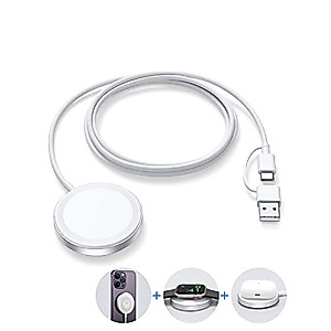 NEWDERY Magnetic Wireless Charger, for Apple Watch Charger, with Mag-Safe Charger and 18W Fast Charging Pad for iPhone 14/13/12 Pro Max Plus Mini, Smart Watch Ultra/8/7/6/5/4/3 and Airpods,USB A&C
