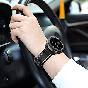 Fintie 20mm Leather Bands Compatible with Samsung Galaxy Watch FE, 7/6/5/4 40mm 44mm / 6 Classic 47mm 43mm / 5 Pro 45mm, Black