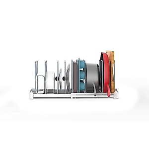 EVERIE Adjustable Bakeware Organizer Pot Lid Holder Rack for Pots, Cake Molds, Cutting Boards, Mats, Cookware, GS02SS