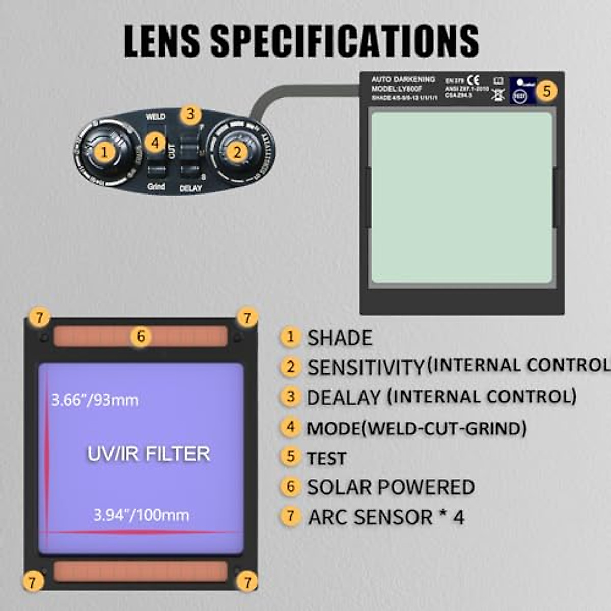 SONNLER 3.94" *3.66" Large Viewing Welding Helmet,1/1/1/1 True Color Auto Darkening Welding Helmet,Solar/Battery Power Welding Hood With 4 Arc Sensor,Wide Shade 4~5/9-9/13 Welding Mask For TIG MIG ARC