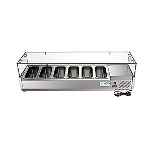 KoolMore SDC-6P-SG Condiment Prep Rail Station with Sneeze Guard, 59 Inch, Silver