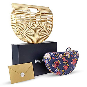 bagish Bamboo Bag Handmade, Semi Circle Boho Basket – Straw Clutch Purse Beach Tote for Women (WITH Insert Pouch) | valentines day gifts for her