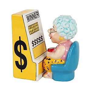 Pacific Giftware 3.75" Casino Slots Machine Queen Grandma Magnetic Salt & Pepper Shakers -Attractives Collection