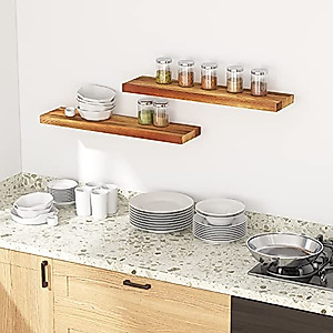 Buwico Floating Shelf, Pine Solid Wood Wall Shelves, Wall Mounted Wooden Shelves for Bathroom Bedroom Living Room Kitchen, Farmhouse Decor Shelves with Invisiable Metal Brackets Set of 2(24in)