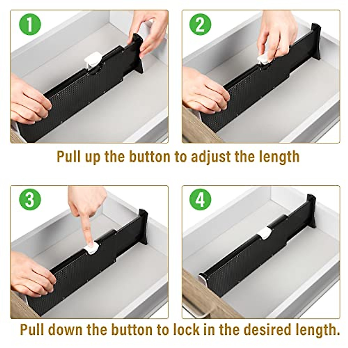 12 Pcs Drawer Dividers Organizer Adjustable Separators 4" High Expandable from 11"-17" Drawer Organization Separators Dresser Drawer Organizers Divider for Clothes Closet Kitchen Clothing Bedroom