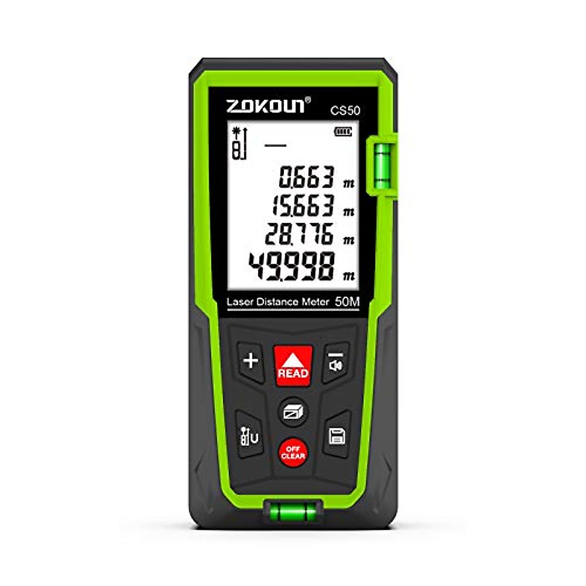 Zokoun Laser Distance Measure 165Ft, Backlit LCD, M/in/Ft with High Accuracy Pythagorean Mode, Measure Distance, Area and Volume, Record Storage 99 Data and Include 2 AAA Battery (CS50)