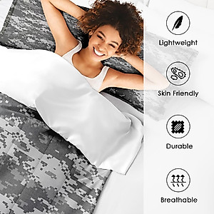 SUMIANYH Queen Size Comforter Set with 2 Pillowcases, Gray Navy Camo Army Camouflage, Bedroom Decor Urban Digital US Military Cozy Bedding for Kids and Adults, Soft Bed Set