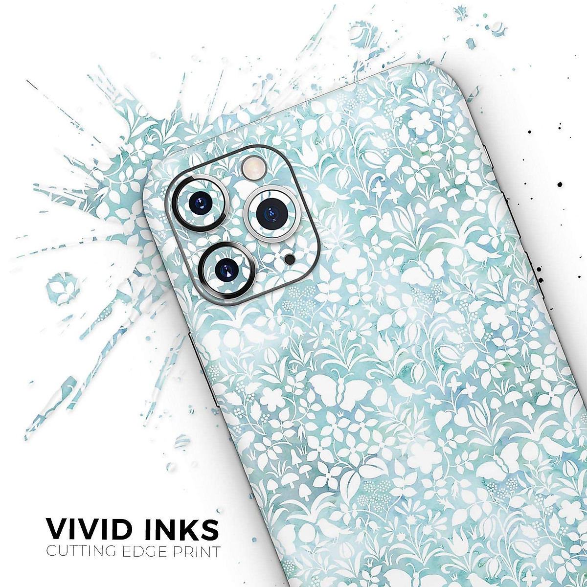 Design Skinz White Butterflies and Flowers on Light Blue - DesignSkinz Protective Vinyl Decal Wrap Skin Cover Compatible with The Apple iPhone 11 Pro (Full-Body, Screen Trim & Back Glass Skin)