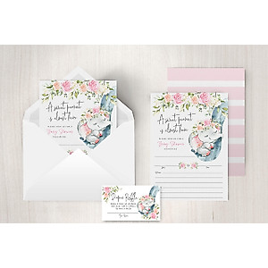 Your Main Event Prints Elephant Girl Baby Shower Invitations, Peanut Baby Shower Invites with Diaper Raffles Cards, Sprinkle, 20 Invites