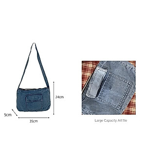 Retro Denim Shoulder Bag, Large Capacity Hobo Crossbody Shoulder Bag, Aesthetic Handbag Fairy Grunge Tote Bag (Dark Blue)