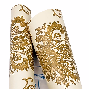 Yifely Luxury Gold Damask Shelving Paper Removable Shelf Liner Adhesive Cabinet Sticker 17.7 Inch by 9.8 Feet