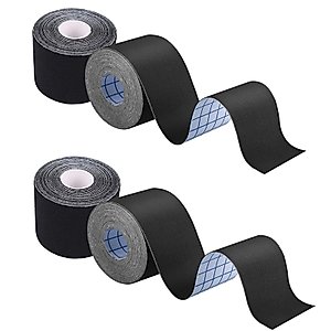 4 Rolls Kinesiology Tape, Waterproof Breathable Muscle Tape Athletic Elastic Tape 16.5ft Uncut Rolls for Knee Pain, Elbow & Shoulder Muscle for Sport Gym Fitness Running, Black