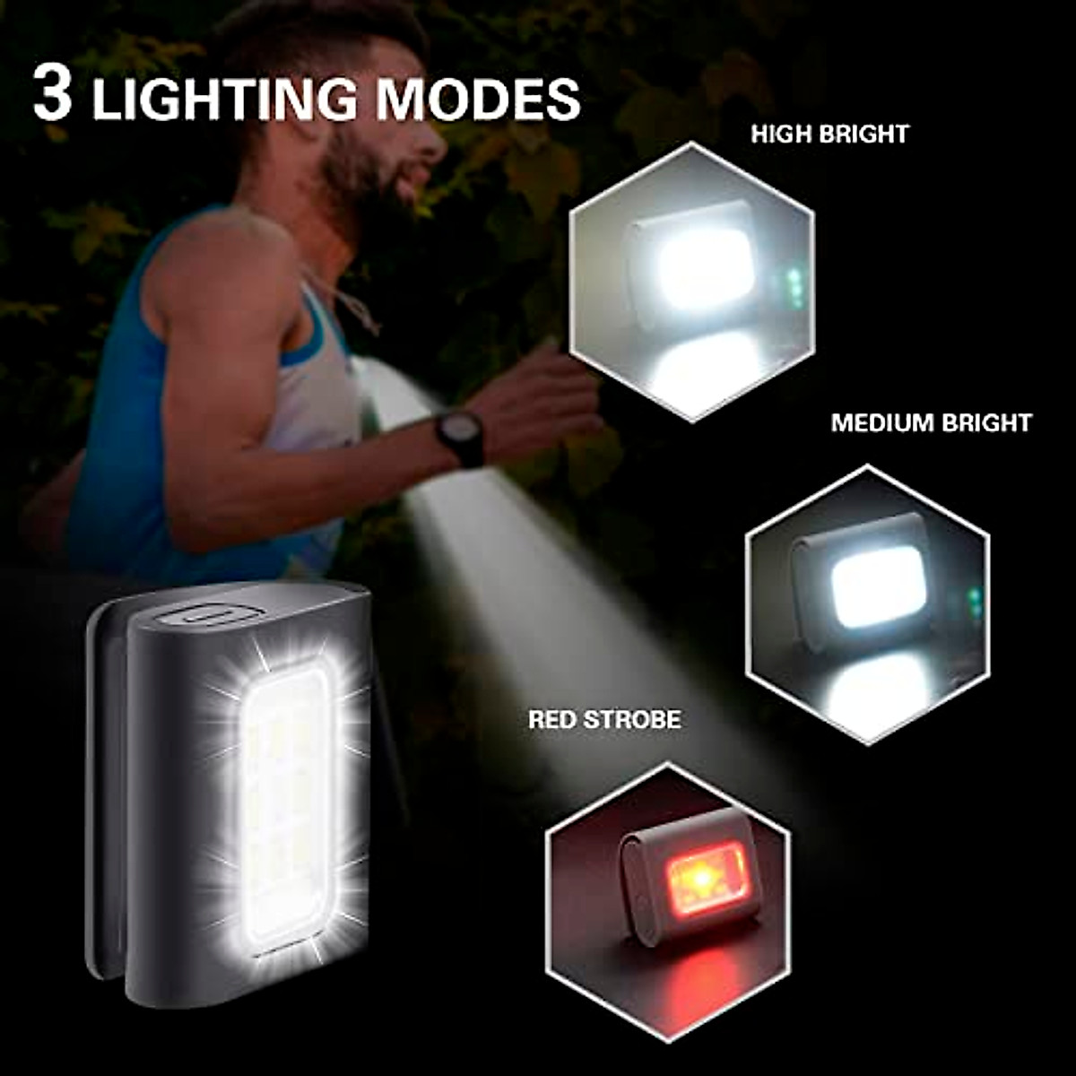 Running Light, 2 Pack USB Rechargeable jogging Light 3 Lighting Modes Strong Magnetic Lights Portable Clip On Running Lights with Runners and Joggers for Running, Camping , Hiking, Outdoor Adventure