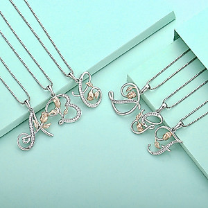 STARCHENIE Initial Necklace for Women Sterling Silver Letters 26 Alphabet Pendant Rose Flower Jewelry Gifts for Family Sisters Friend-A