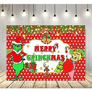 Red Backdrop for Christmas Party Supplies 5x3ft Grinch and Girl Photo Background Merry Christmas Photography Backdrop Grinchmas Banner