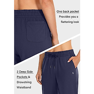 SANTINY Women's Cotton Sweatpants Yoga Lounge Casual Pants Open Bottom Sweat Pants for Women with Pockets (Navy_XL)