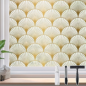 DKTIE Window Privacy Film Frosted Glass Static Clings Non Adhesive with Installation Tools, Modern Home Improvement Style (B117, 17.7'' x 78.7'')