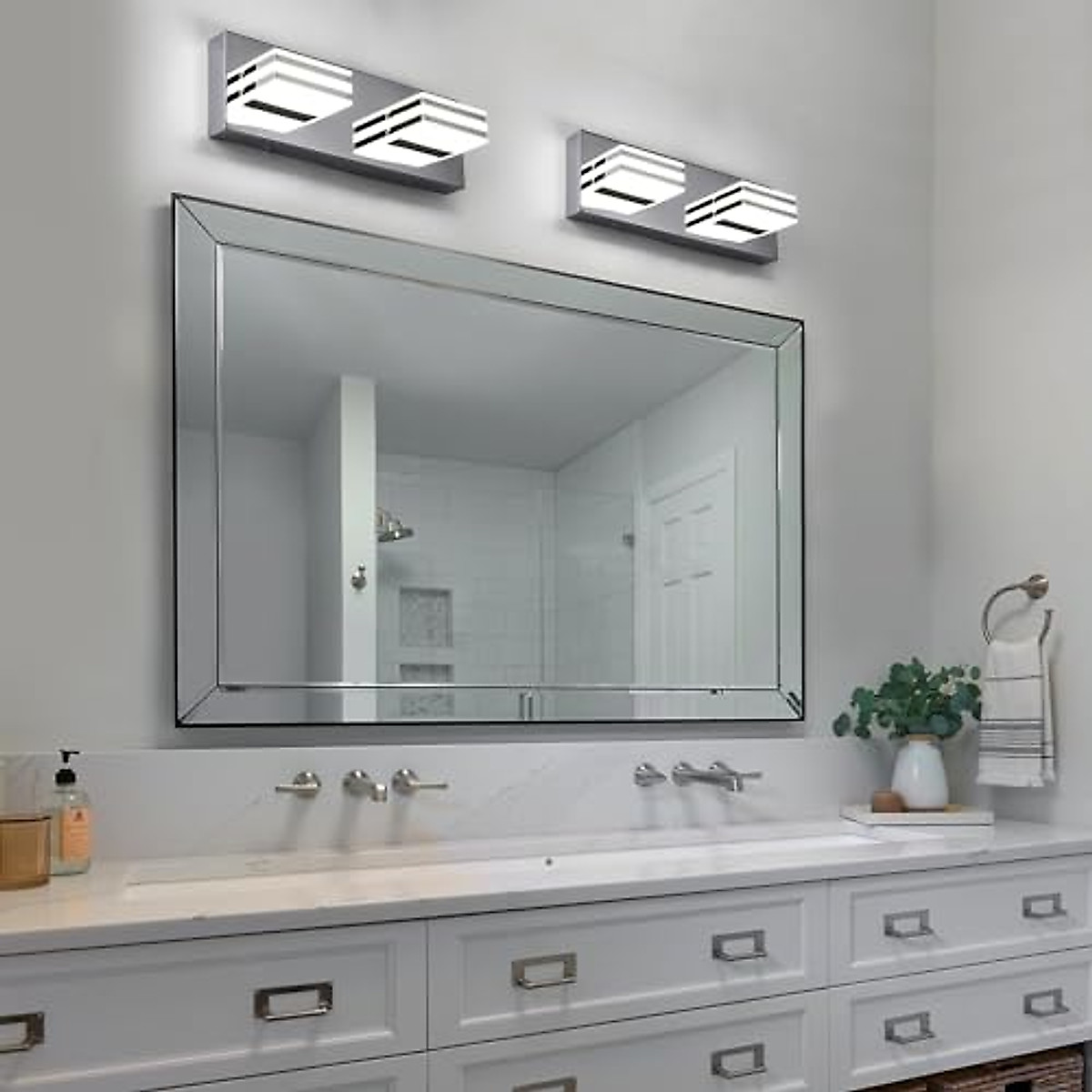yumcrelect LED Vanity Light, 12W Light Mirror Front Vanity Lamp Modern Acrylic Stainless Steel Bath Wall Vanity Lighting Over Mirror Chrome 2-light Bathroom Bedroom Lighting Fixtures