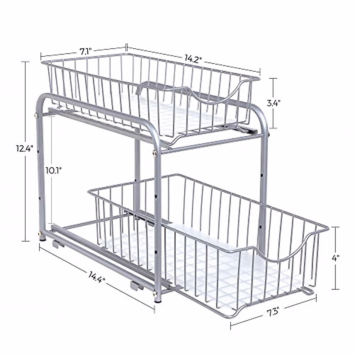 SONGMICS Pull Out Cabinet Organizer, 2-Tier Sliding Cabinet Organizer, Stackable Under Sink Cabinet Organizer with Storage Basket Drawers, for Kitchen, Bathroom, Silver UKCS017E01