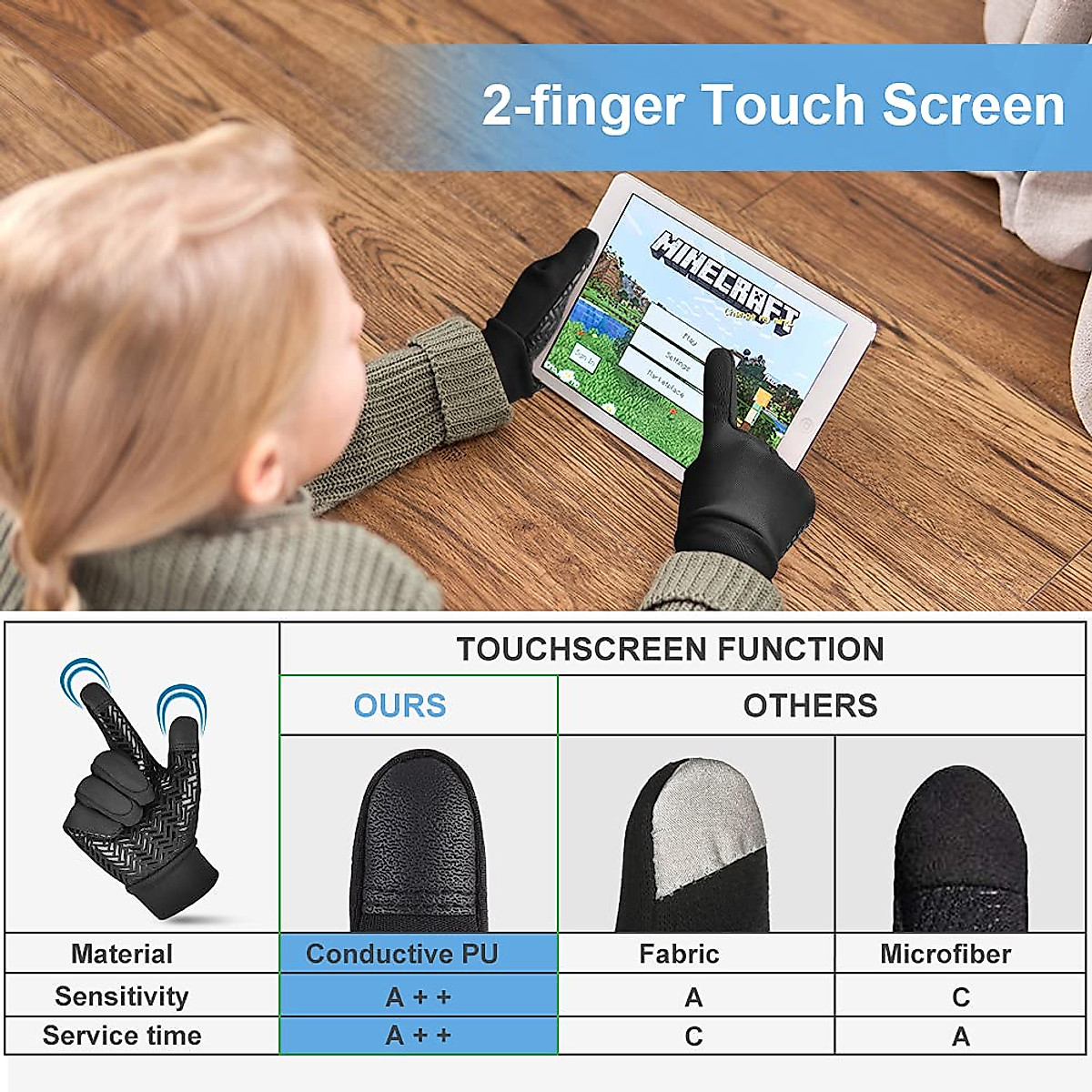 EEFOW Girls Waterproof Winter Touchscreen Gloves: Warm Lightweight Cycling Snow Mitten for Age 6-8 Years Boys & Girls Youth Big Children for Cold Weather Running Ski Football Riding Soccer