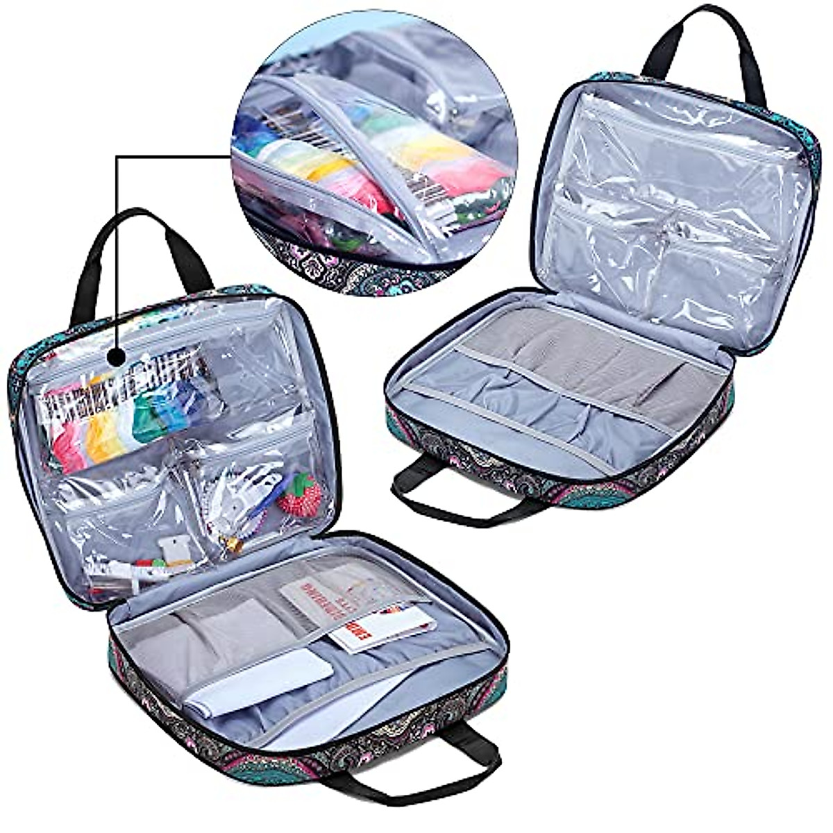 LoDrid Embroidery Project Bag, Square Embroidery Supplies Storage Tote Bag, Portable Craft Carry Case for Embroidery Kits and Cross Stitch Kits Tools, Multiple Pockets, Totem, Bag Only