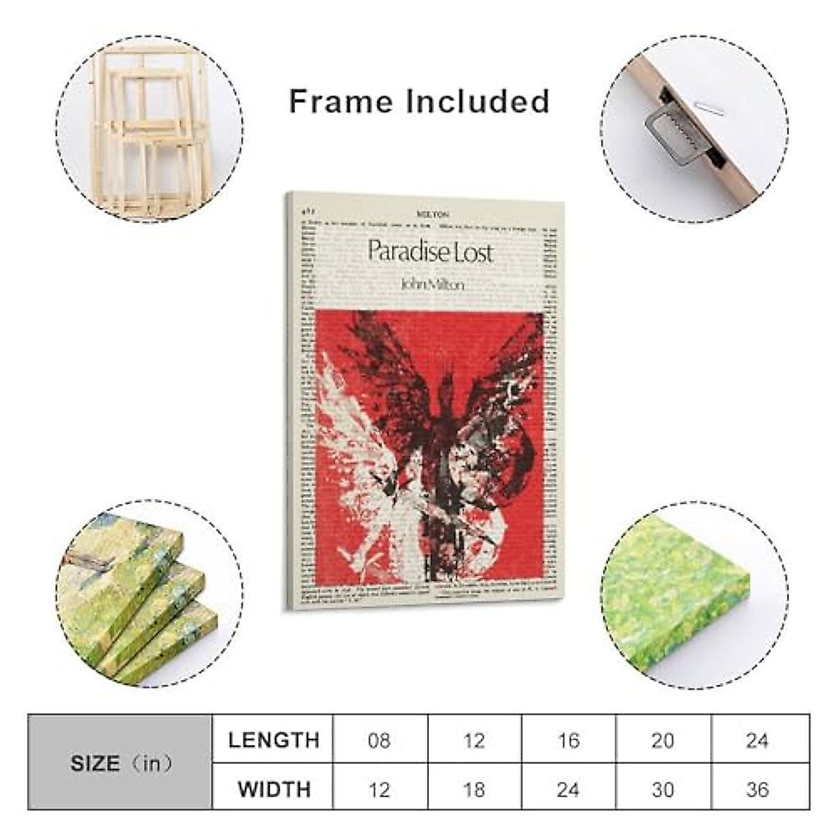 MOJDI Book Cover Miltons Paradise Lost Poster from 1911 Epic Poetry Wall Art English Literature Poster For Canvas Painting Wall Art Poster for Bedroom Living Room Decor 20x30inch(50x75cm) Frame-style