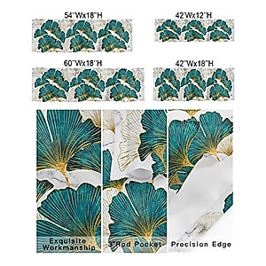 Teal Ginkgo Biloba Leaf White Marble Gold Stripes Valance Curtains for Kitchen Small Windows,Blackout Short Window Treatment Summer Leaves Rod Pocket Valance for Living Room Bedroom Decor,42"Wx12"L