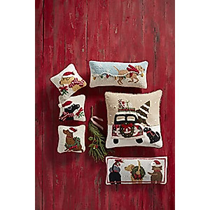 Mud Pie Dog Hooked Pillow, Tan