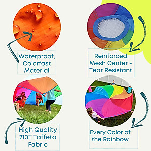 Little Dynamo Parachute Toys for Kids with 8 Handles 12ft - Gym Class Rainbow Color Parachute for Cooperative Group Play - Waterproof and Reinforced Stitching