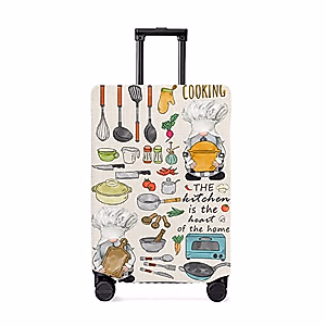 Travel Luggage Cover Cooking Utensils Pots and Pans Gnome Black and White Buffalo Plaid Anti-Scratch Luggage Protector Personalized Washable Suitcase Cover/Protector with Zipper Fits 19-21in Luggage