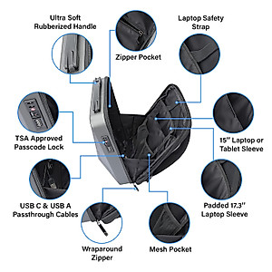 Cyberbackpack Gray Expandable Anti-theft 17.3 Inch Laptop Computer Lightweight Work Business Travel Hiking Student College Motorcycle Fashion Adult Unisex Hard Backpack for Men Women With USB Charging