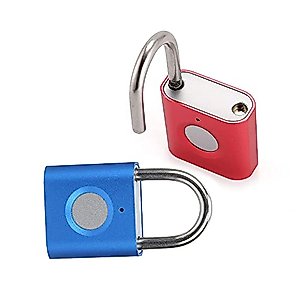 Smart Padlock Locker Lock: 2-Pack Blue & Red - Mini Fingerprint Padlock eLinkSmart Gym Lock with Colourful Metal 20 Fingerprints Keyless fits School Bag Luggage Toolbox Gym Locker