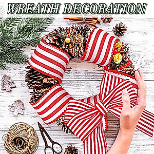 22 Yards Christmas Stripe Wired Edge Ribbon 1.5/2.5 Inch Craft Striped Ribbon Striped Fabric Ribbon for Bow Home Decor Wrapping Christmas Holiday DIY Party (Red and White Stripes)