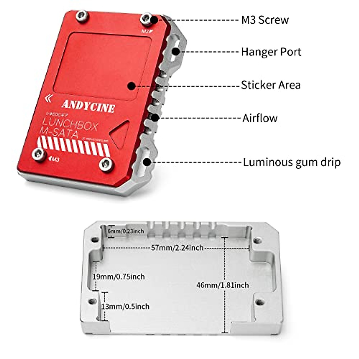 ANDYCINE Magnalium Case for mSATA SSD Compatible for Atomos Ninja V,V+, Ninja Flame, Ninja Inferno, and Shogun Inferno  with mSATA to SATA Adapter